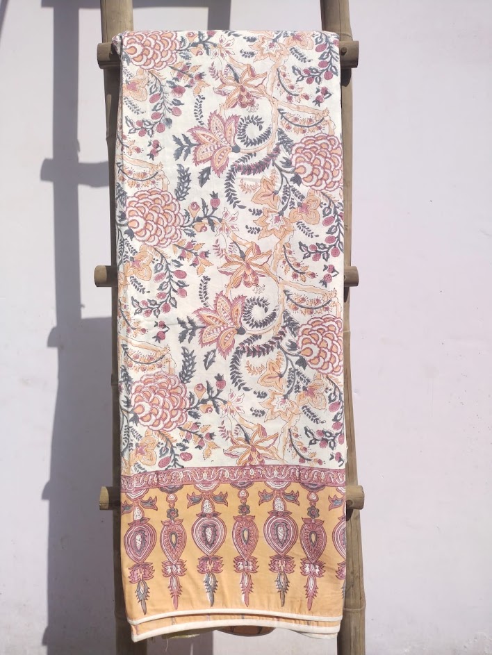 Buy Orange Bagh Cotton Block Printed Double Bed Sheet Online - Gift Indeed